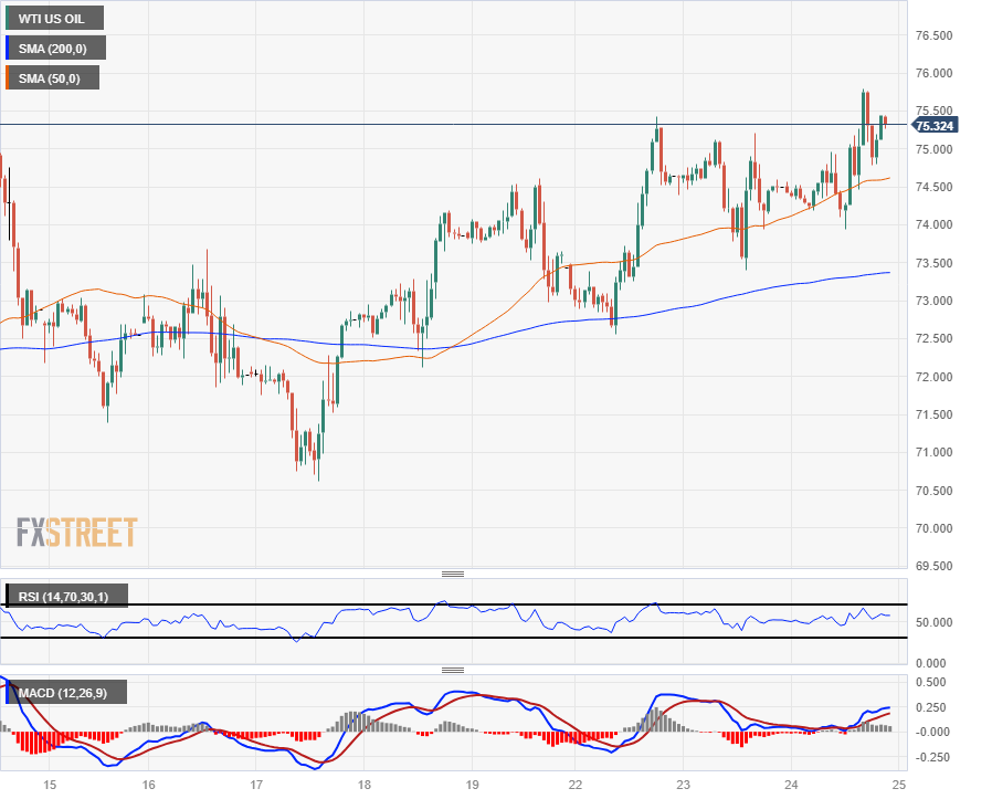 Crude Oil climbs, WTI rises into $75.50 after EIA reports US crude supply drawdown